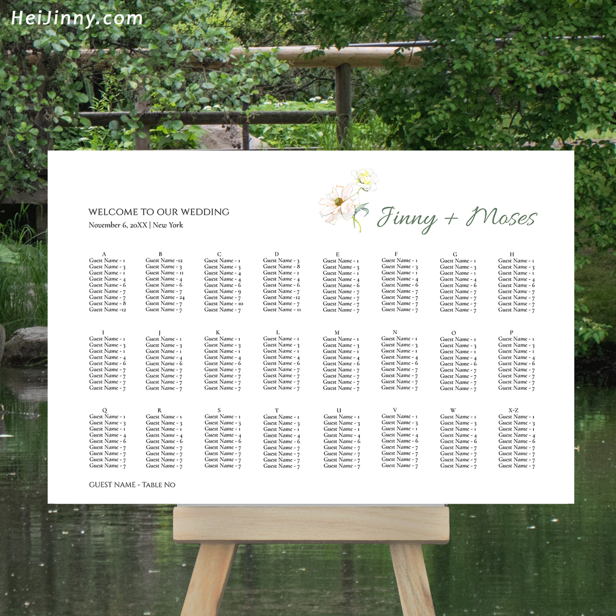 Printable Seating Chart Template, Wedding Seating Sign, Instant ...