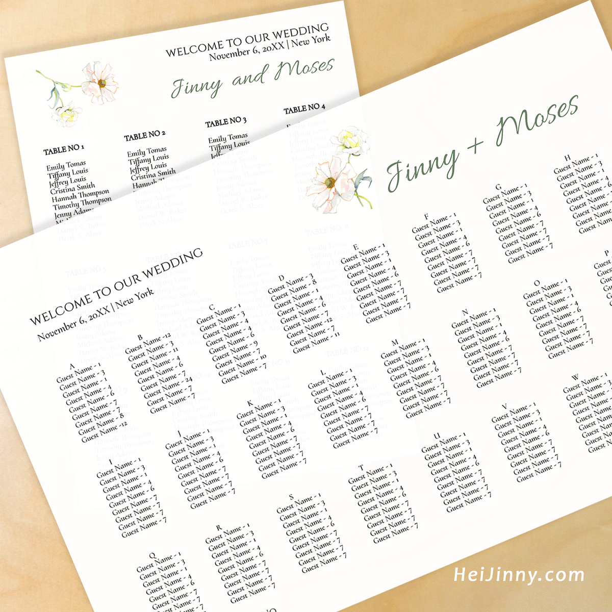 Printable Seating Chart Template, Wedding Seating Sign, Instant ...