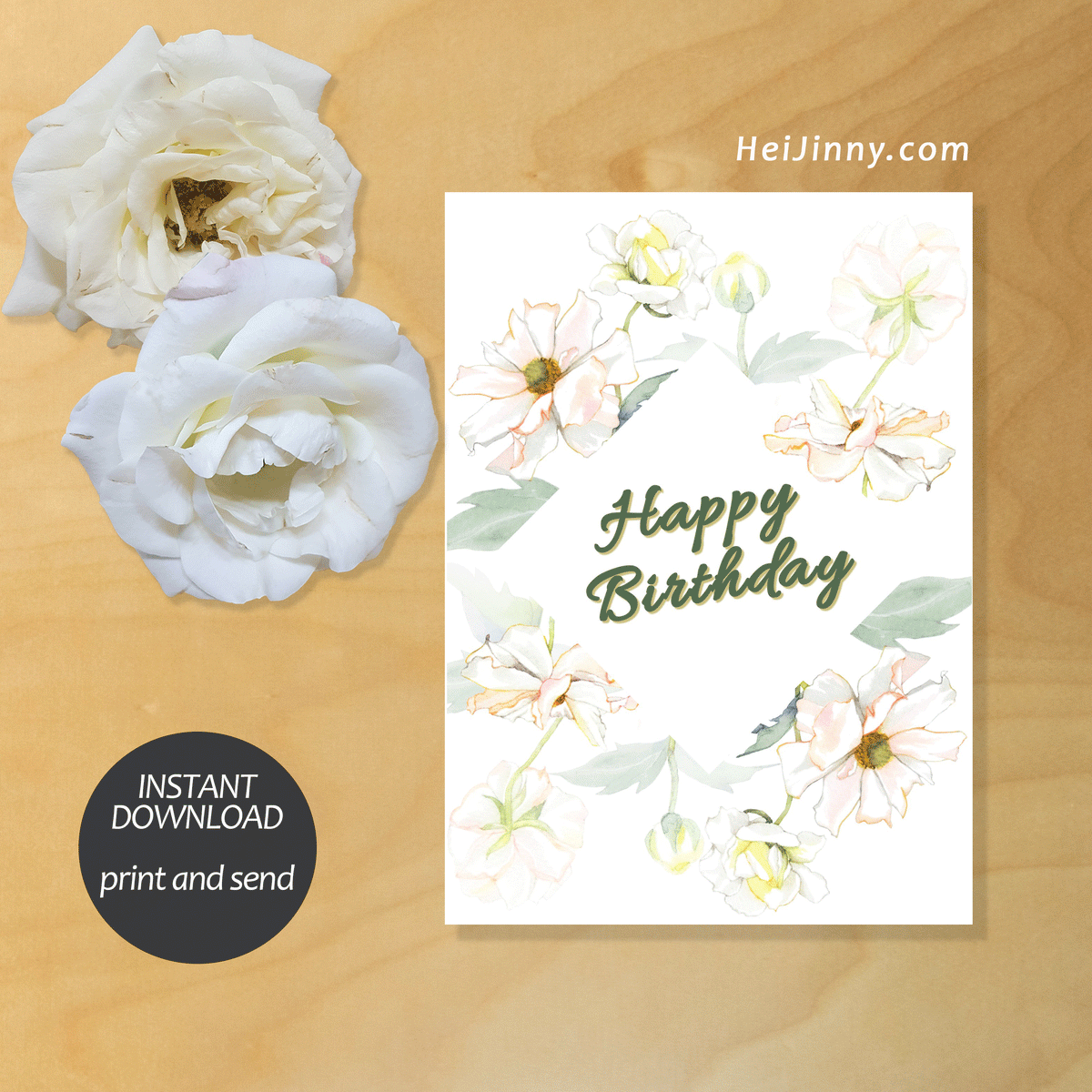 Watercolor Floral, Flower Butterfly Birthday Card Template, 5 x 7, Pri ...