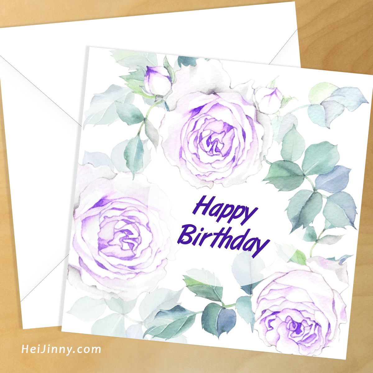 Watercolor Floral, Violet Rose Birthday Card 5x5 with Envelope 5.25x5 ...