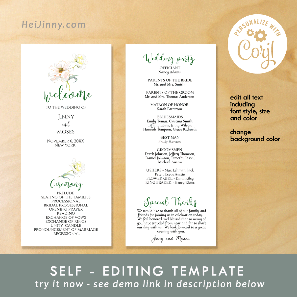 Printable Watercolor Floral, Flower Butterfly Wedding Program Template ...