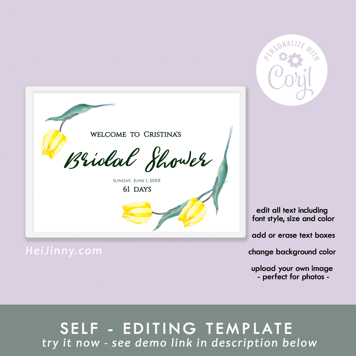 Watercolor Floral, Tulip Welcome Sign Template, Wedding or Bridal Show ...