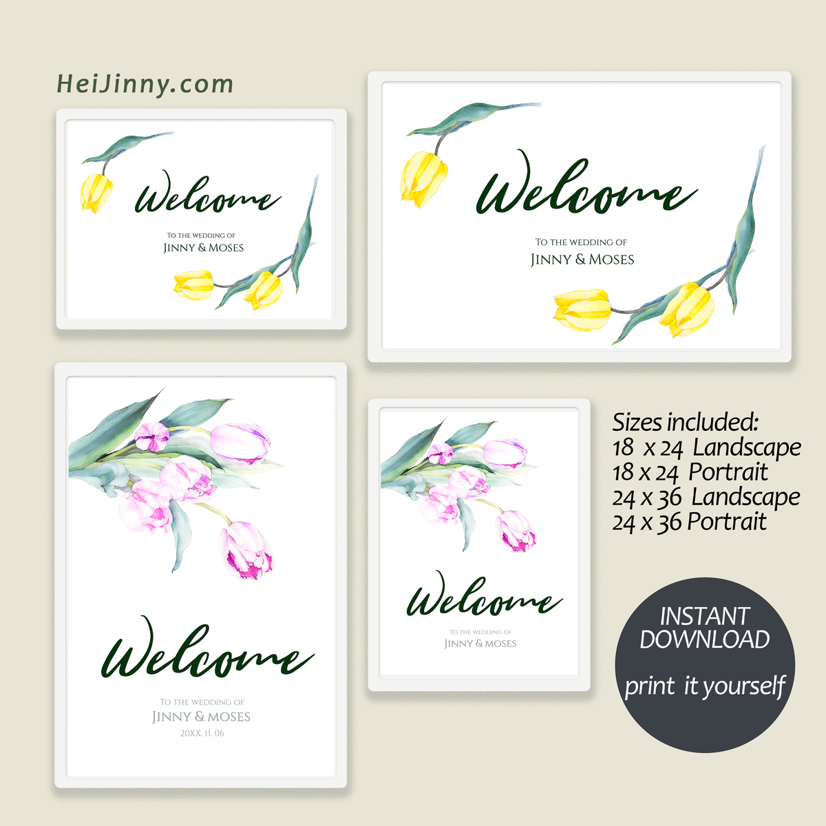 Watercolor Floral, Tulip Welcome Sign Template, Wedding or Bridal Show ...