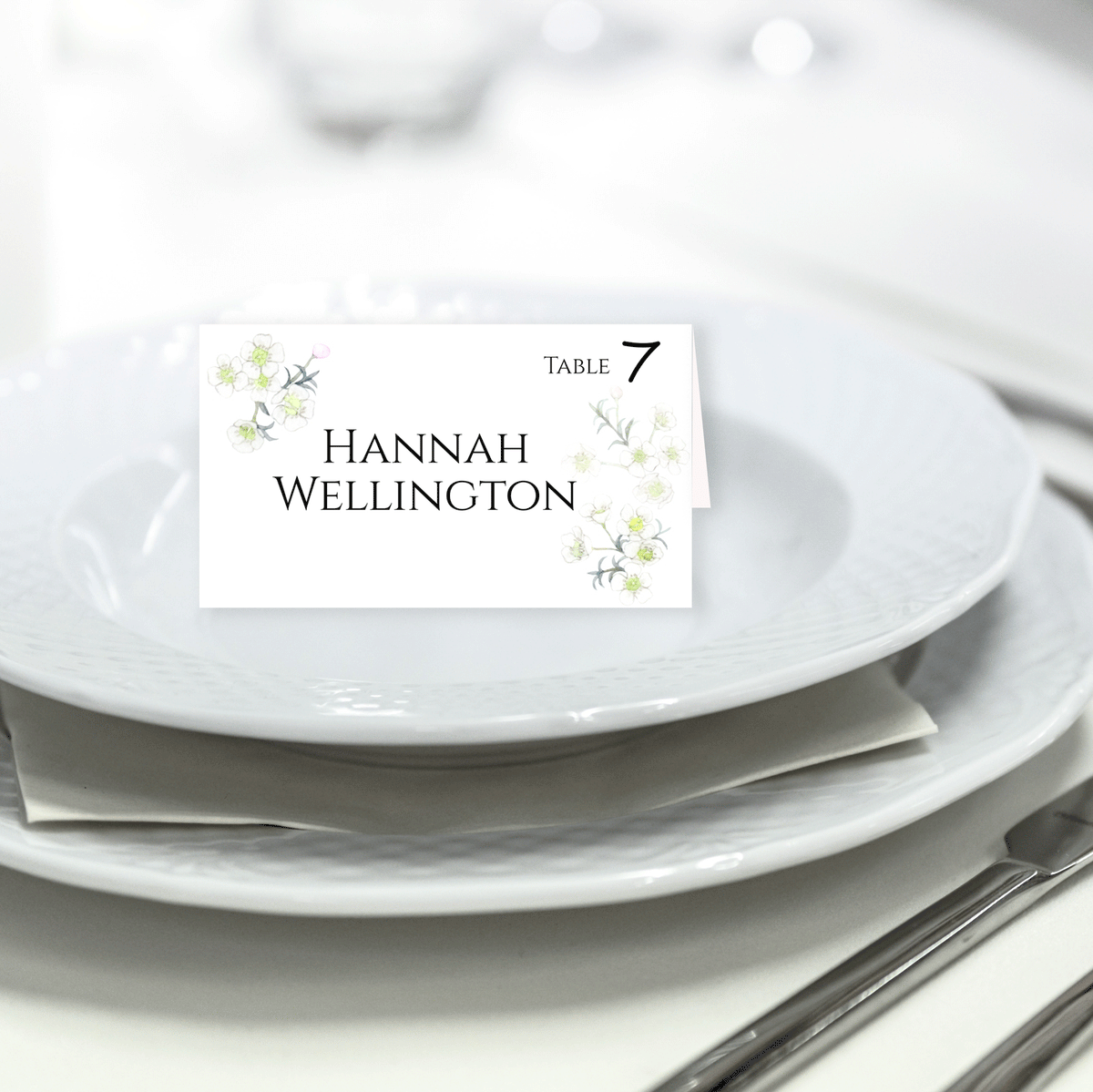 Wedding Place Card Template, Watercolor Floral, Flower Wax, 3.5x2 flat ...